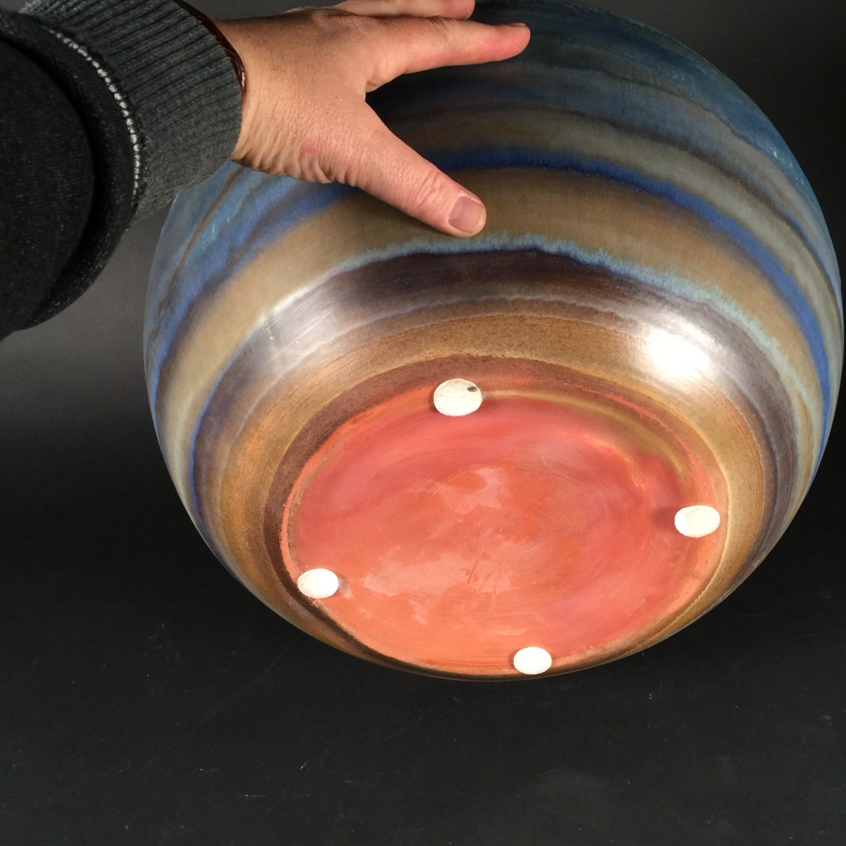 rare large spherical ceramic by antonio lampecco with crystallized ...